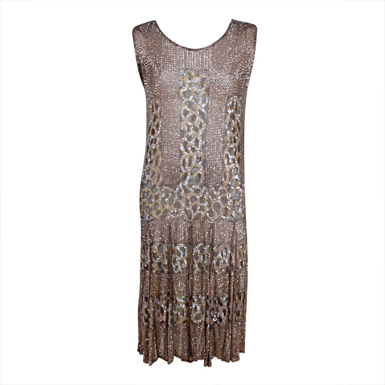 1920s Shimmering Blush Pink Iridescent Beaded Flapper Dress For Sale at ...