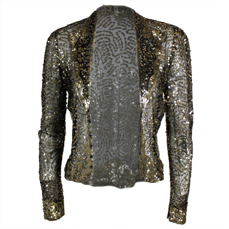 1930's Black Net Jacket with Silver Sequins at 1stDibs