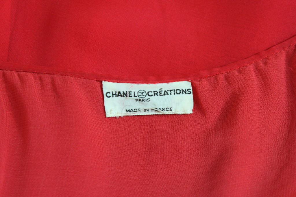 Chanel Red Silk Chiffon Belted Gown at 1stDibs
