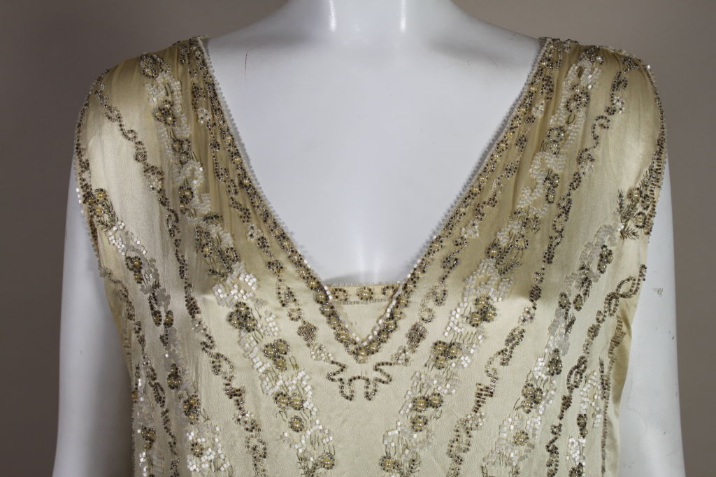 1920's Ivory Satin Beaded Flapper Dress at 1stDibs