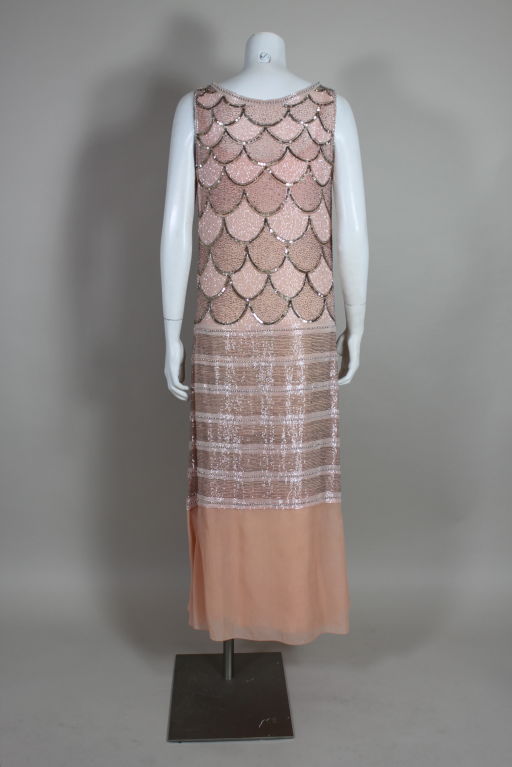 1920s Pink Embroidered and Beaded Fish Scale Gown For Sale at 1stDibs