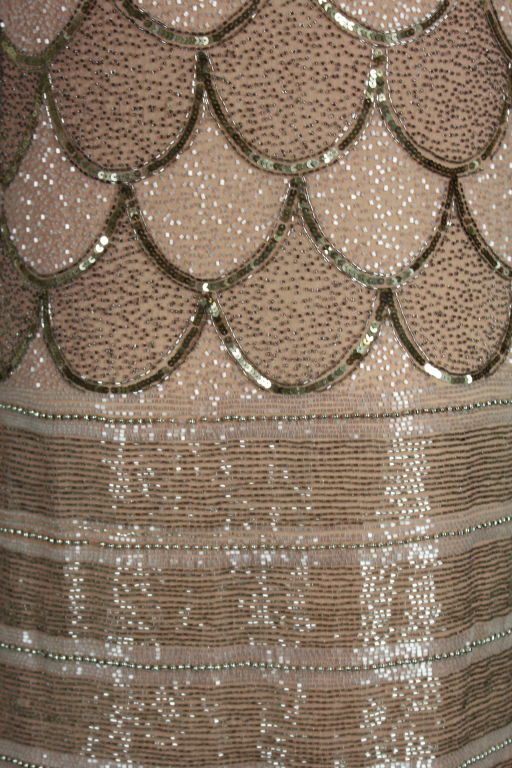 1920s Pink Embroidered and Beaded Fish Scale Gown For Sale at 1stDibs