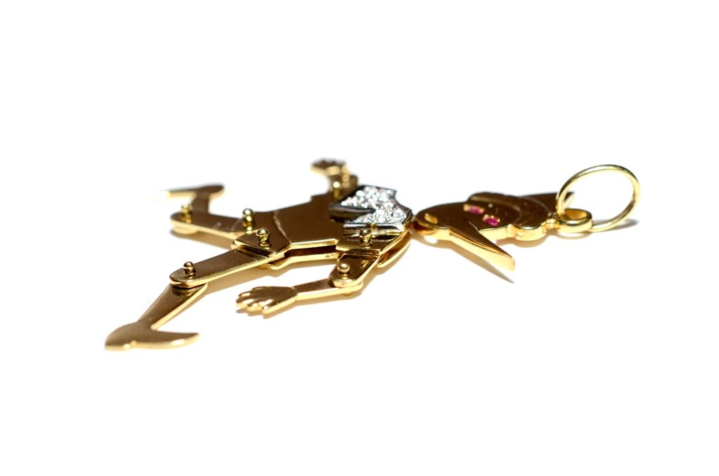 Pinocchio Moveable Diamond Yellow Gold Pendant at 1stDibs