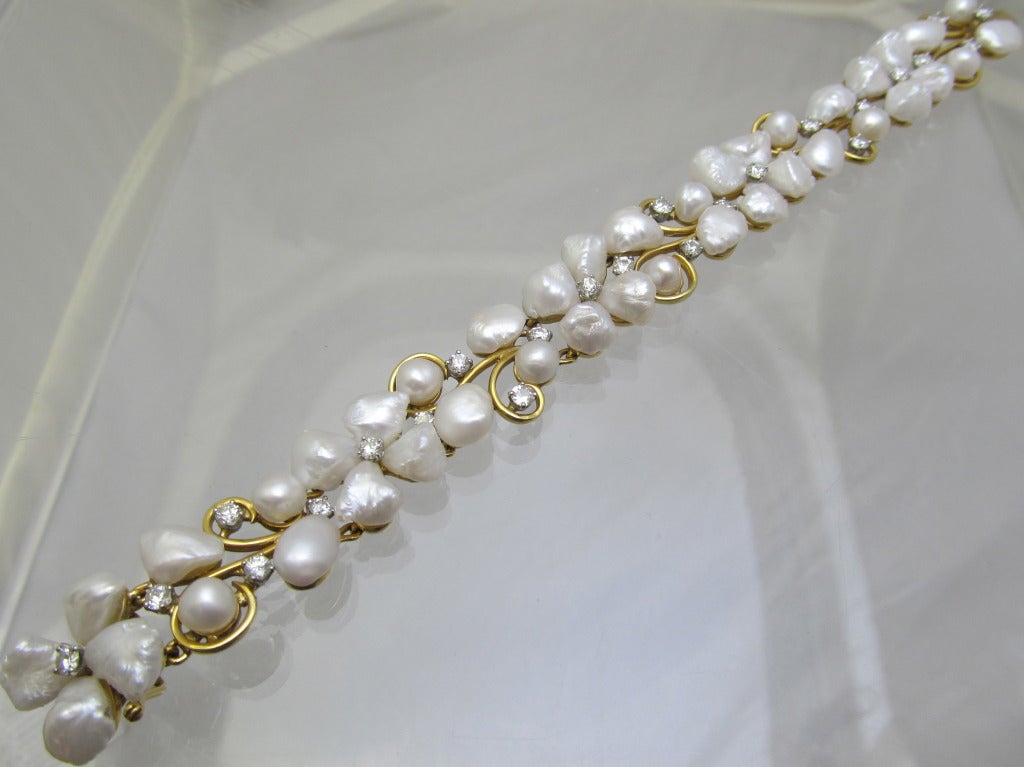 Ruser Pearl and Diamond Bracelet at 1stDibs