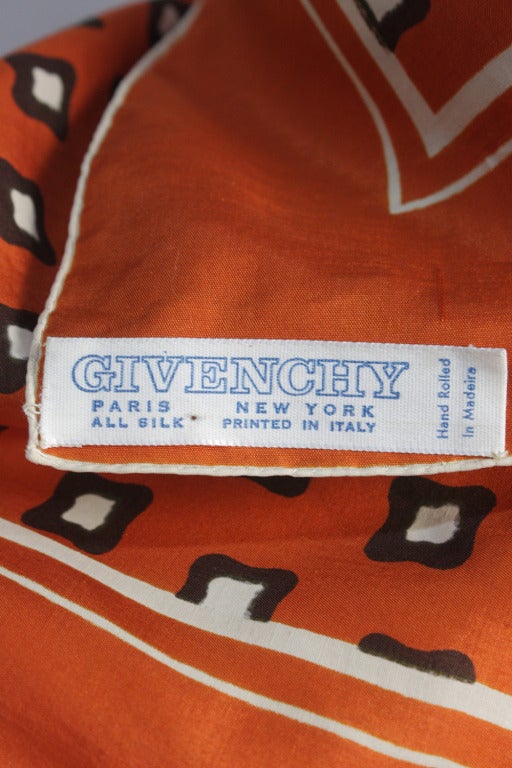 1970s Givenchy Orange Hand Rolled Silk Scarf at 1stDibs