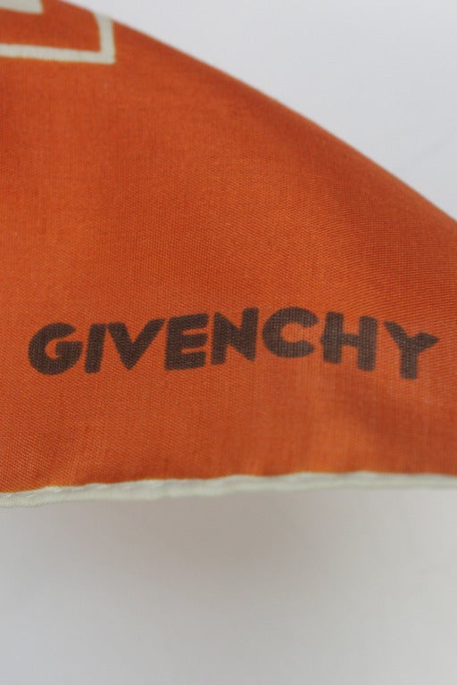 1970s Givenchy Orange Hand Rolled Silk Scarf at 1stDibs