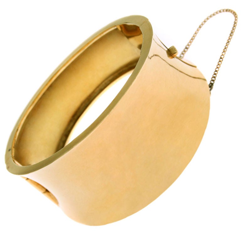 Sleek Moderne Wide Gold Cuff Bracelet at 1stDibs