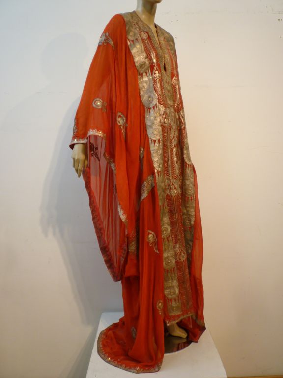 Vintage Sheer Rayon Caftan with Extravagant Metallic Embroidery at 1stDibs