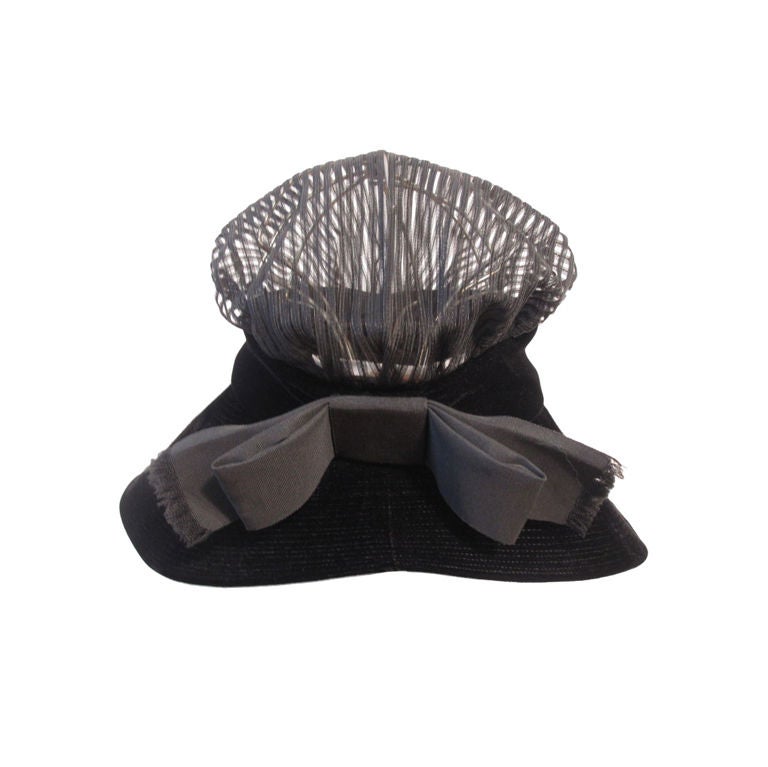 Mr. John Jr. 60s "Bonnet" Hat of Velvet and Sheer Crown at 1stDibs