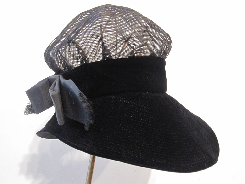 Mr. John Jr. 60s "Bonnet" Hat of Velvet and Sheer Crown at 1stDibs