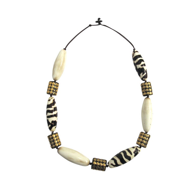 Bone and Brass African Bead Necklace at 1stDibs | african beads necklace