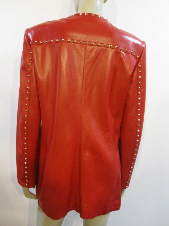 Escada 80s Vivid Red Leather Jacket with Gold Studs! at 1stDibs | gold ...
