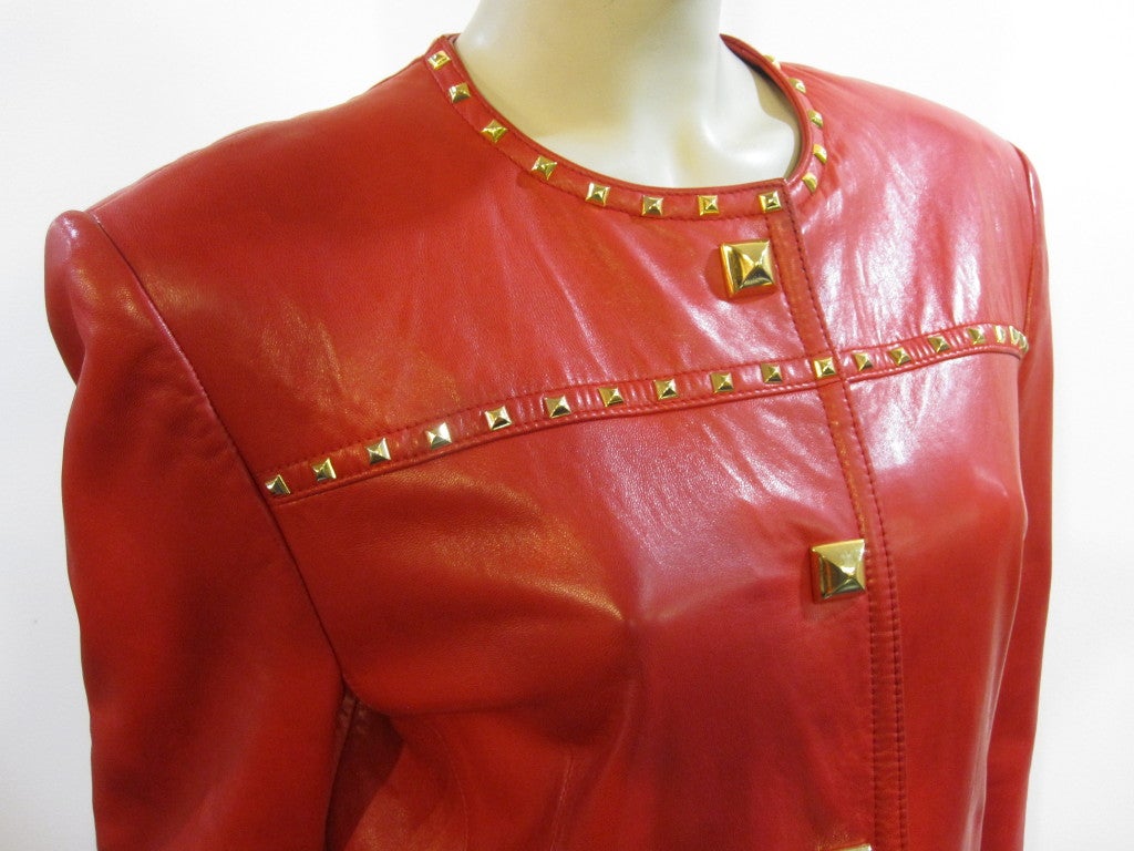 Escada 80s Vivid Red Leather Jacket with Gold Studs! at 1stDibs | gold ...