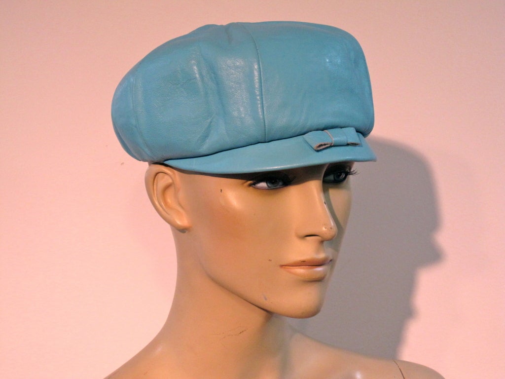 Mod 60s Sky Blue Leather Hat at 1stDibs