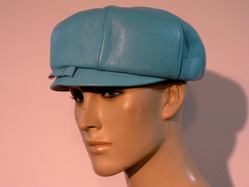 Mod 60s Sky Blue Leather Hat at 1stDibs