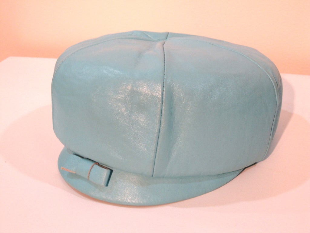 Mod 60s Sky Blue Leather Hat at 1stDibs