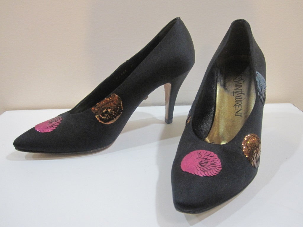 Yves Saint Laurent Silk Satin Pump with Sequin Polka-Dots at 1stDibs