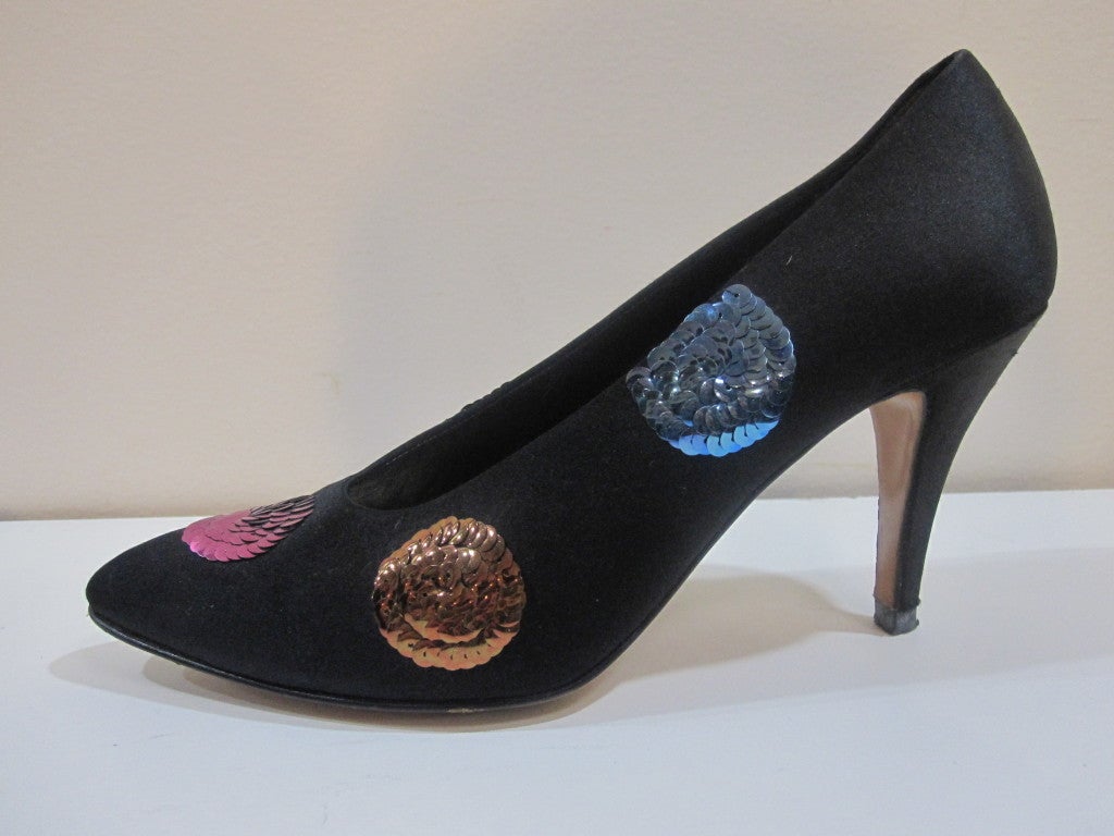 Yves Saint Laurent Silk Satin Pump with Sequin Polka-Dots at 1stDibs