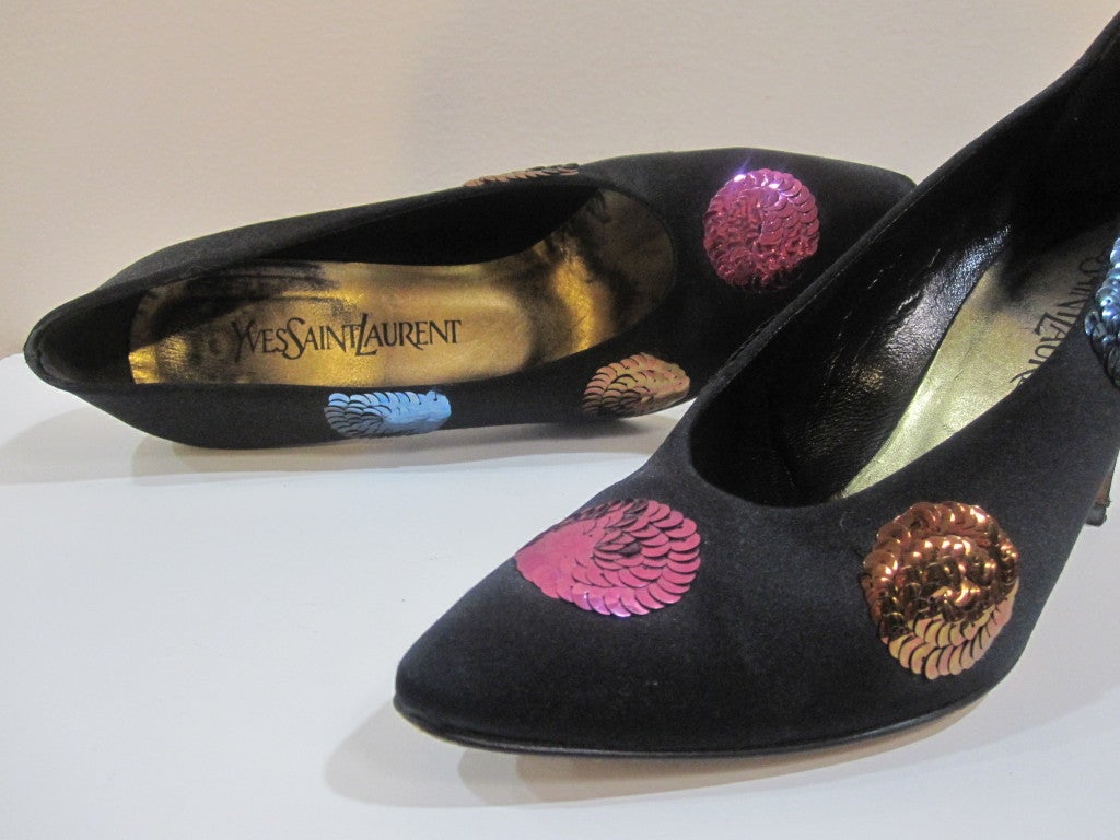 Yves Saint Laurent Silk Satin Pump with Sequin Polka-Dots at 1stDibs