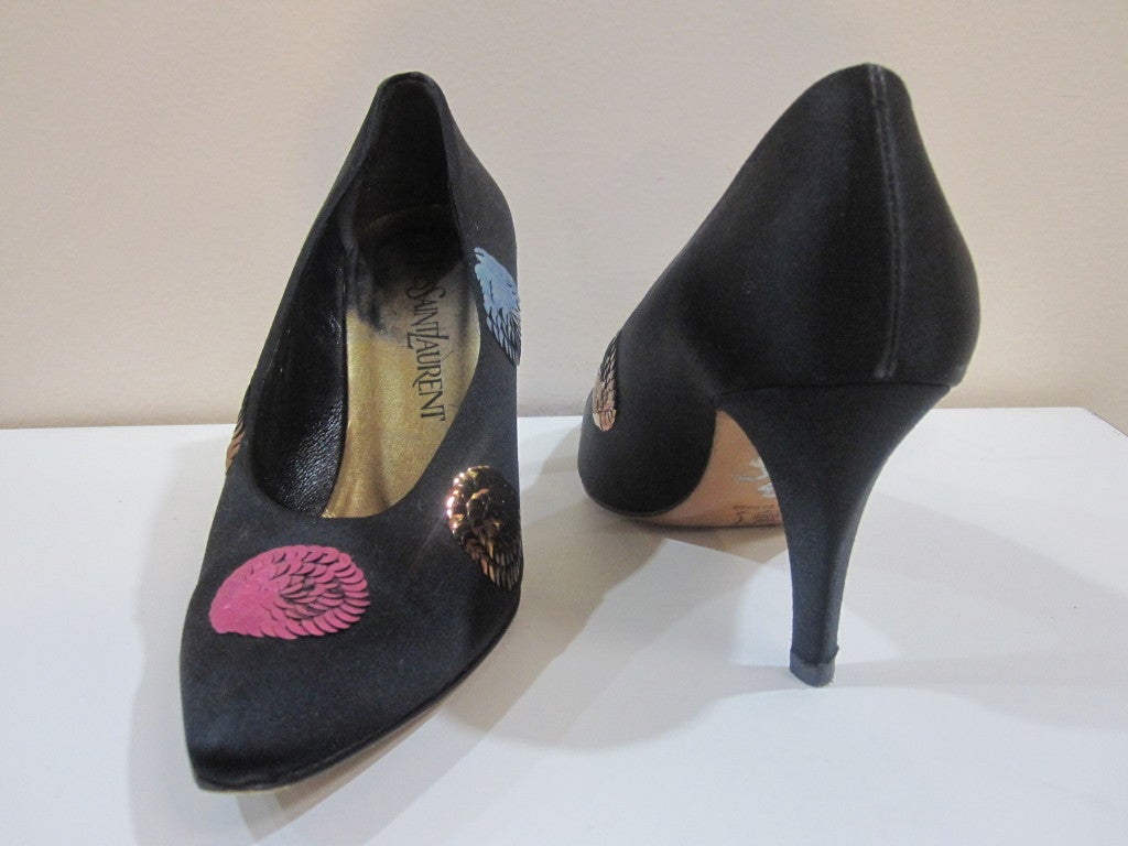 Yves Saint Laurent Silk Satin Pump with Sequin Polka-Dots at 1stDibs
