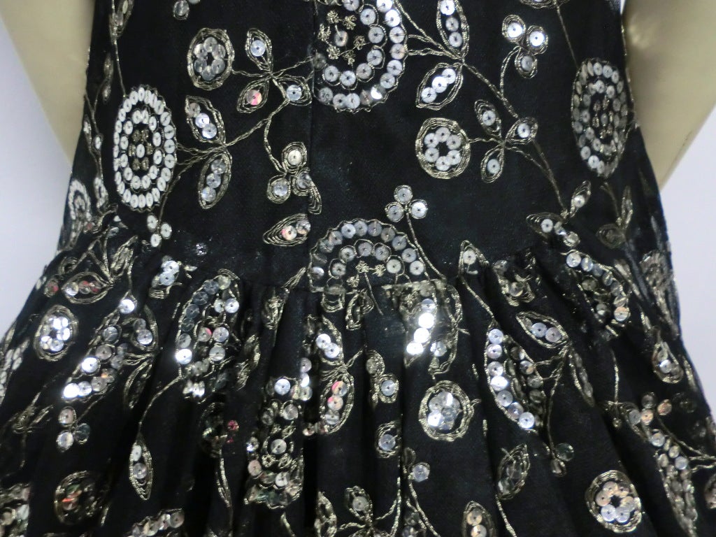Scaasi Black Silk Tulle Sequin Embroidered Sari-Inspired Gown at 1stDibs