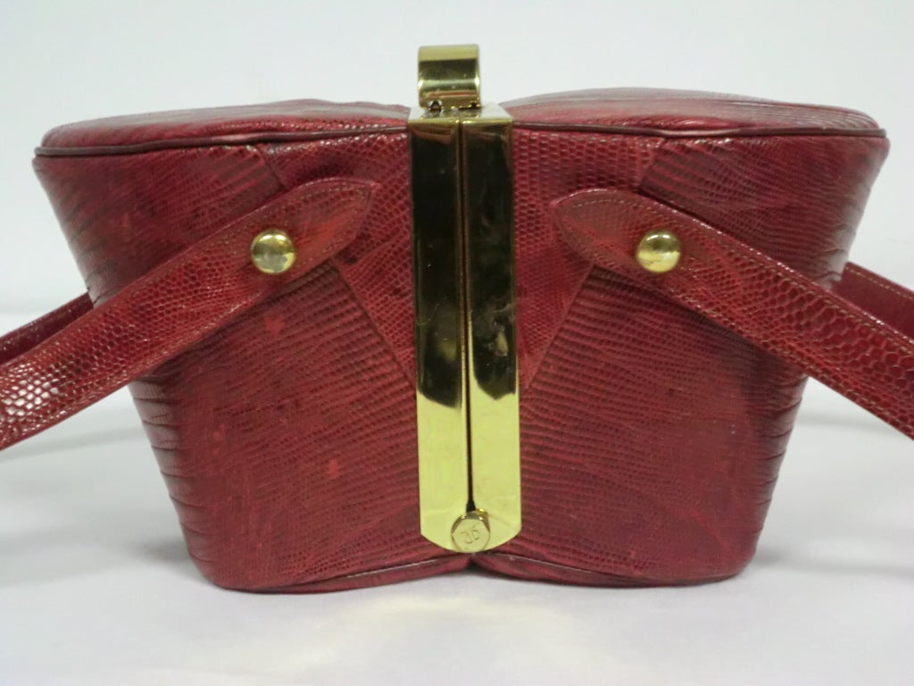 Incredible 40s Red Lizard Box Bag at 1stDibs
