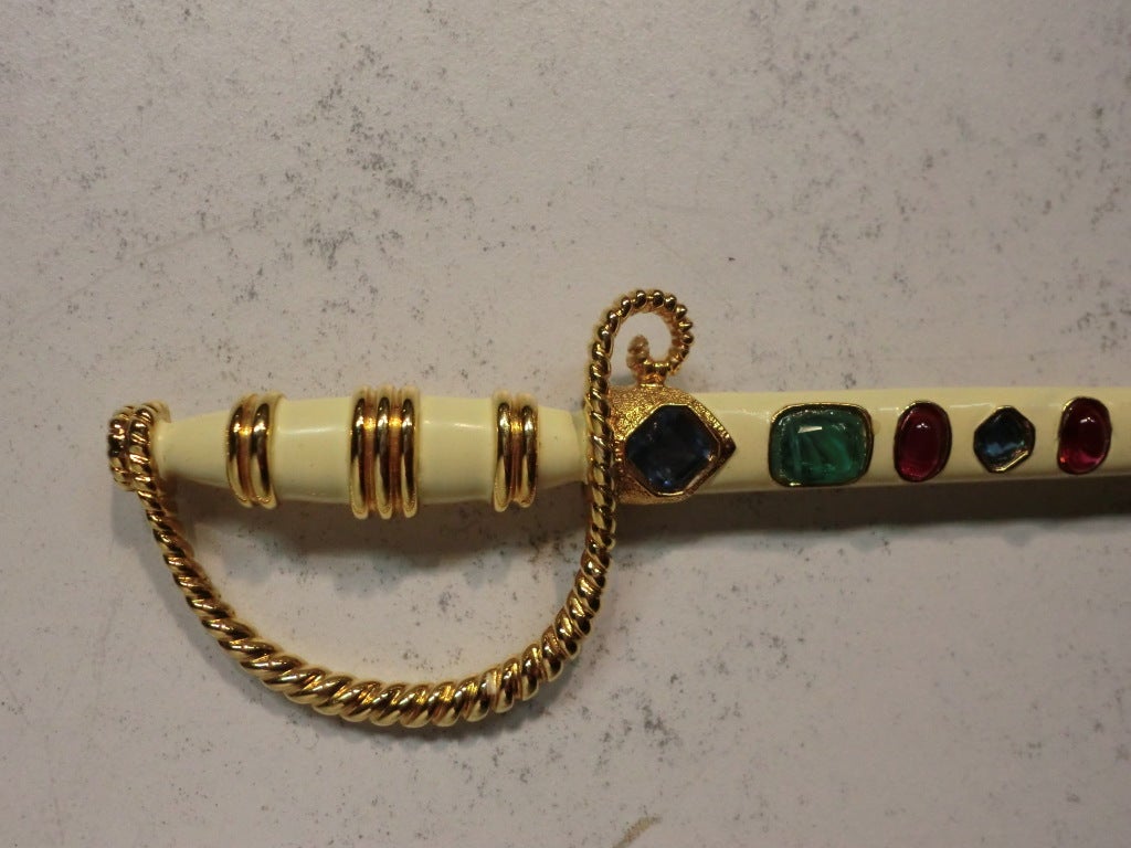 Huge Jomaz Jeweled Enameled 60s Sword Brooch at 1stDibs