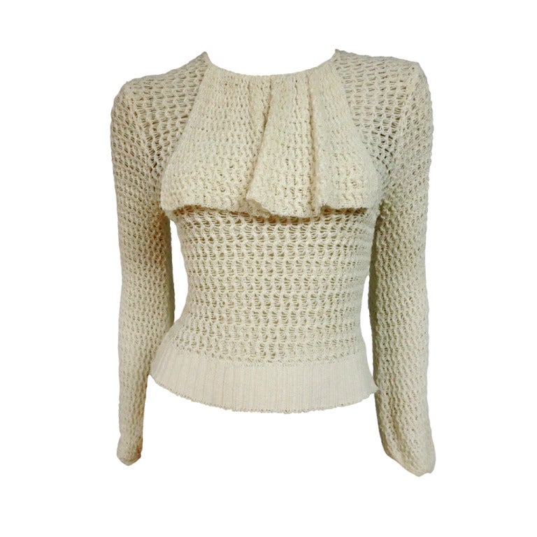 1920's Caged Knit Sweater with Neck Ruffle at 1stDibs