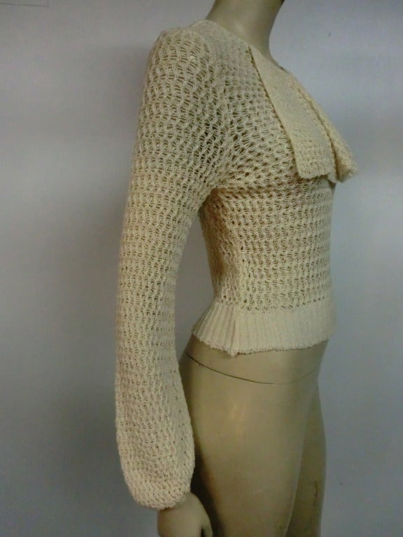 1920's Caged Knit Sweater with Neck Ruffle at 1stDibs