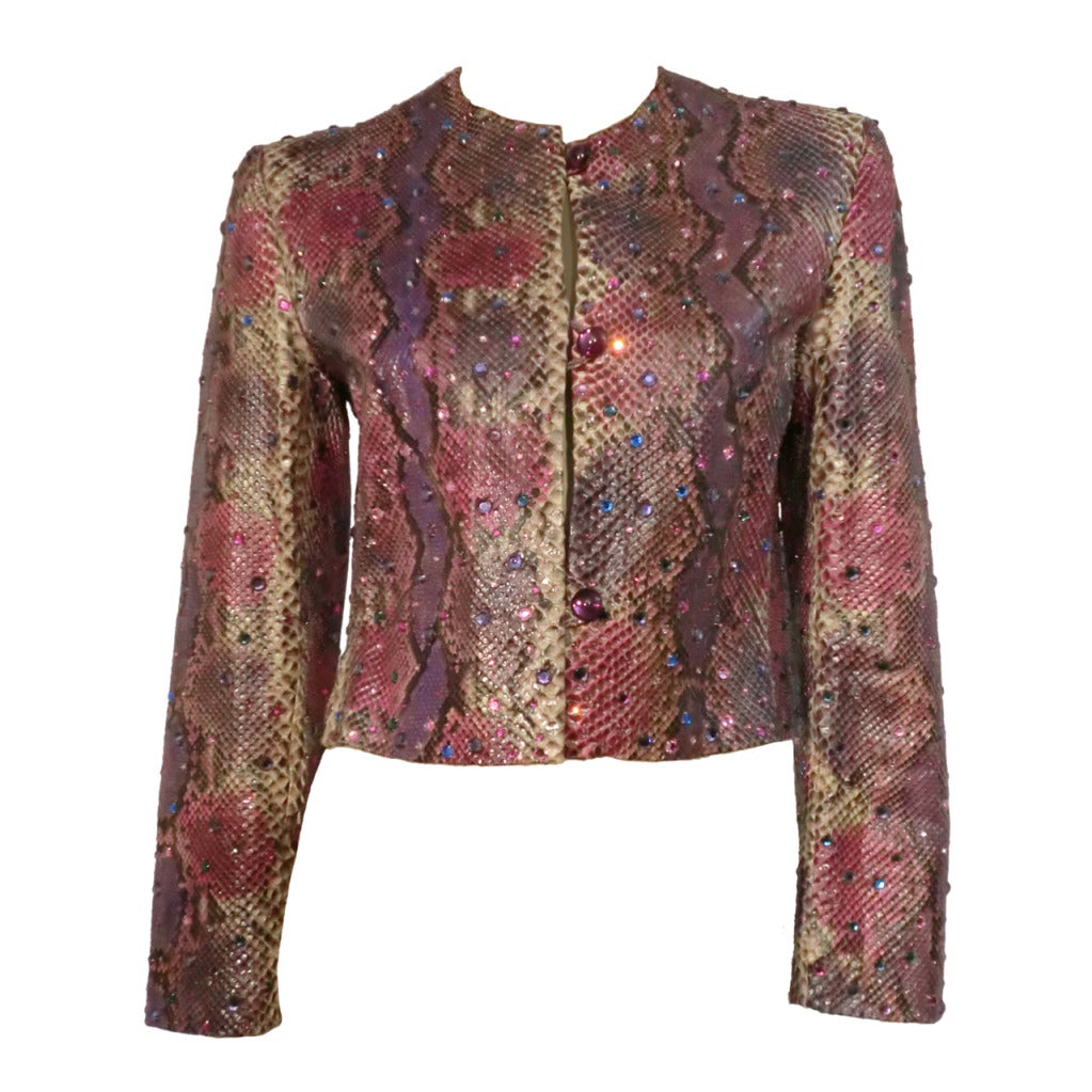 1980s Bill Blass Painted and Rhinestone Embellished Snakeskin Jacket at 1stDibs