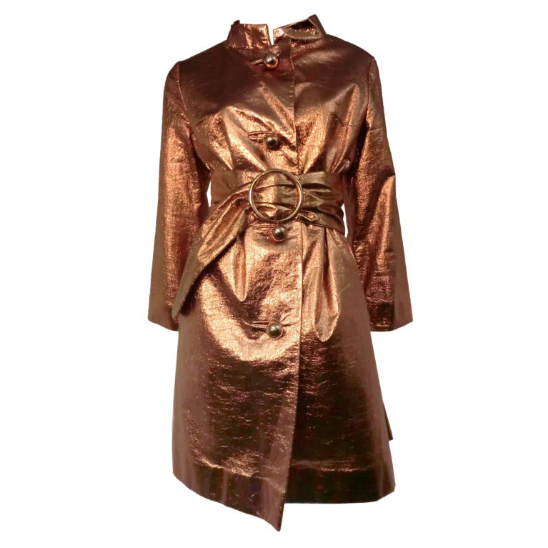 1960s Saks Fifth Avenue Mod Copper Metallic Raincoat at 1stDibs ...