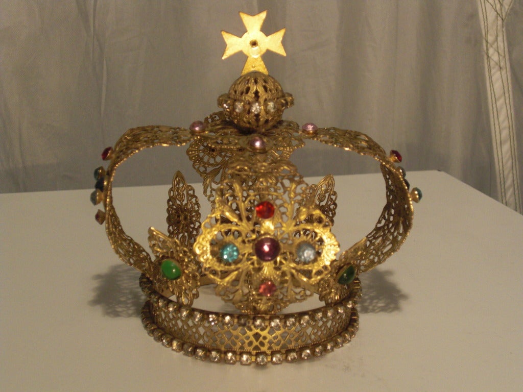 A Vintage Italian Miniature Metal Filigree and Jeweled Royal Crown at ...