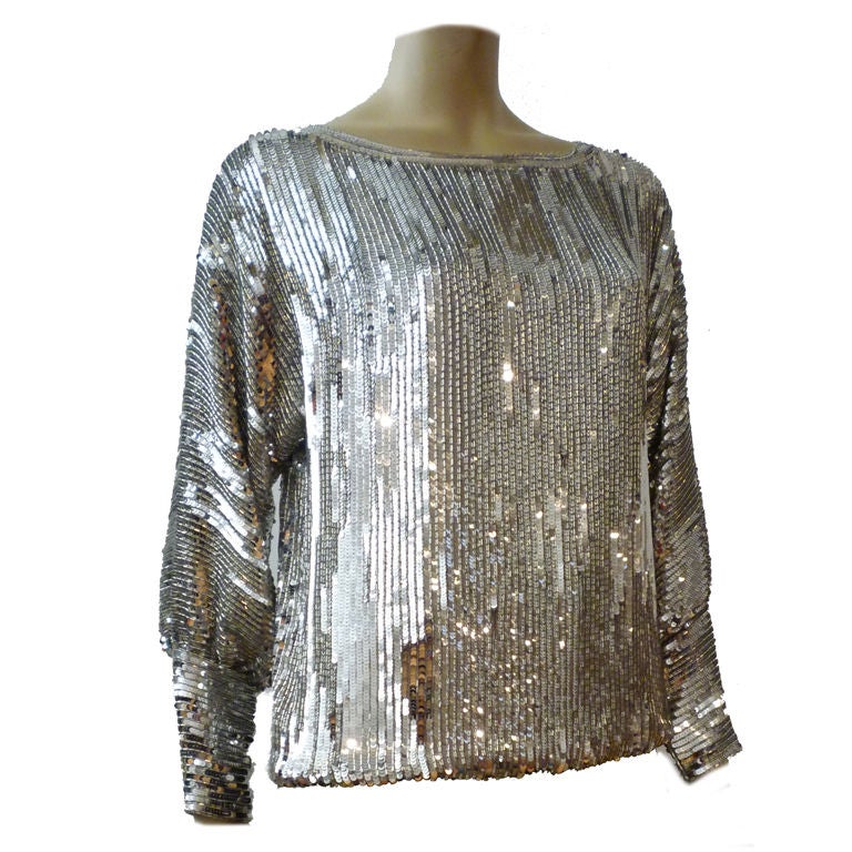 Silver Sequin 80s Tunic Top at 1stDibs