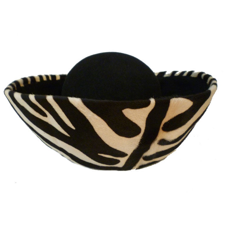 Dramatic Frank Olive for Saks Zebra Hat at 1stDibs