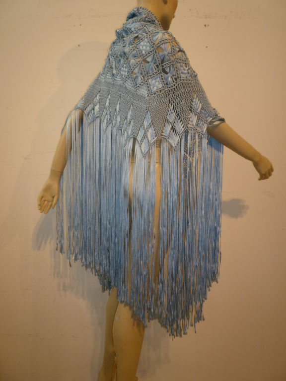 Hand-Crochet Ribbon Shawl or Fichu in Pastel Blue at 1stDibs
