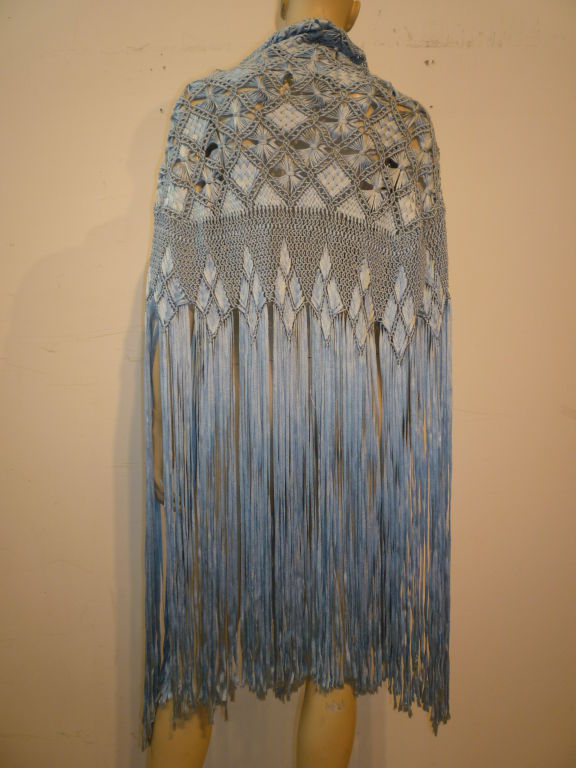 Hand-Crochet Ribbon Shawl or Fichu in Pastel Blue at 1stDibs