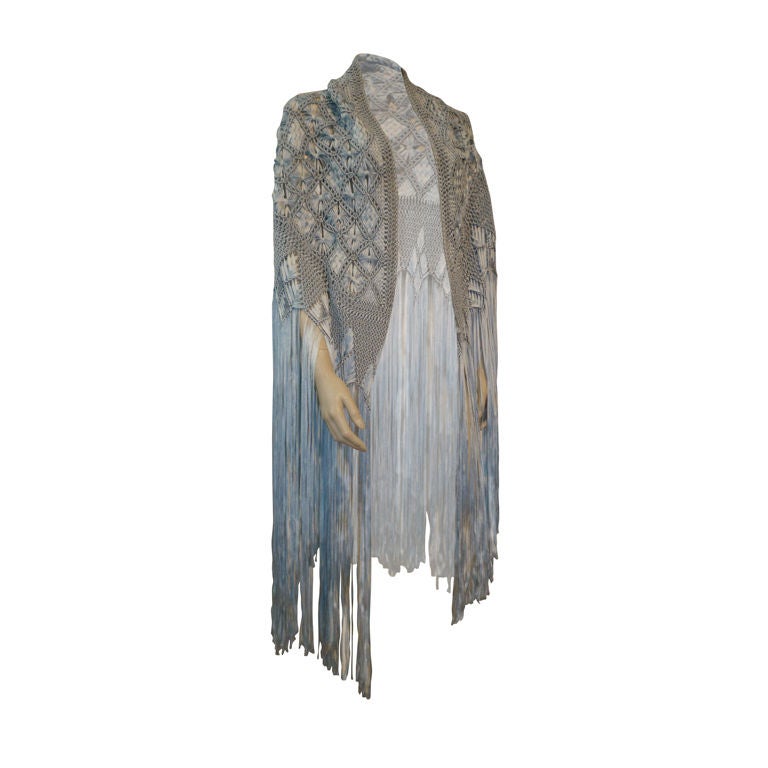 Hand-Crochet Ribbon Shawl or Fichu in Pastel Blue at 1stDibs