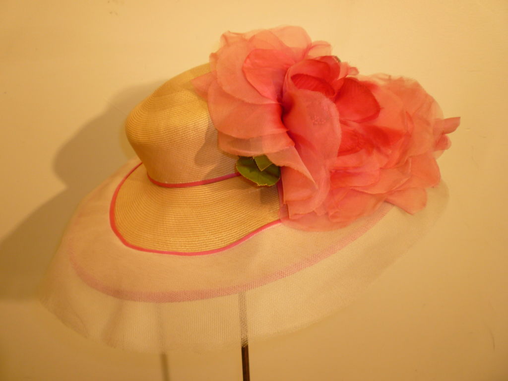 Gorgeous 50s Collette Cathay Picture Hat in Straw and Silk at 1stDibs