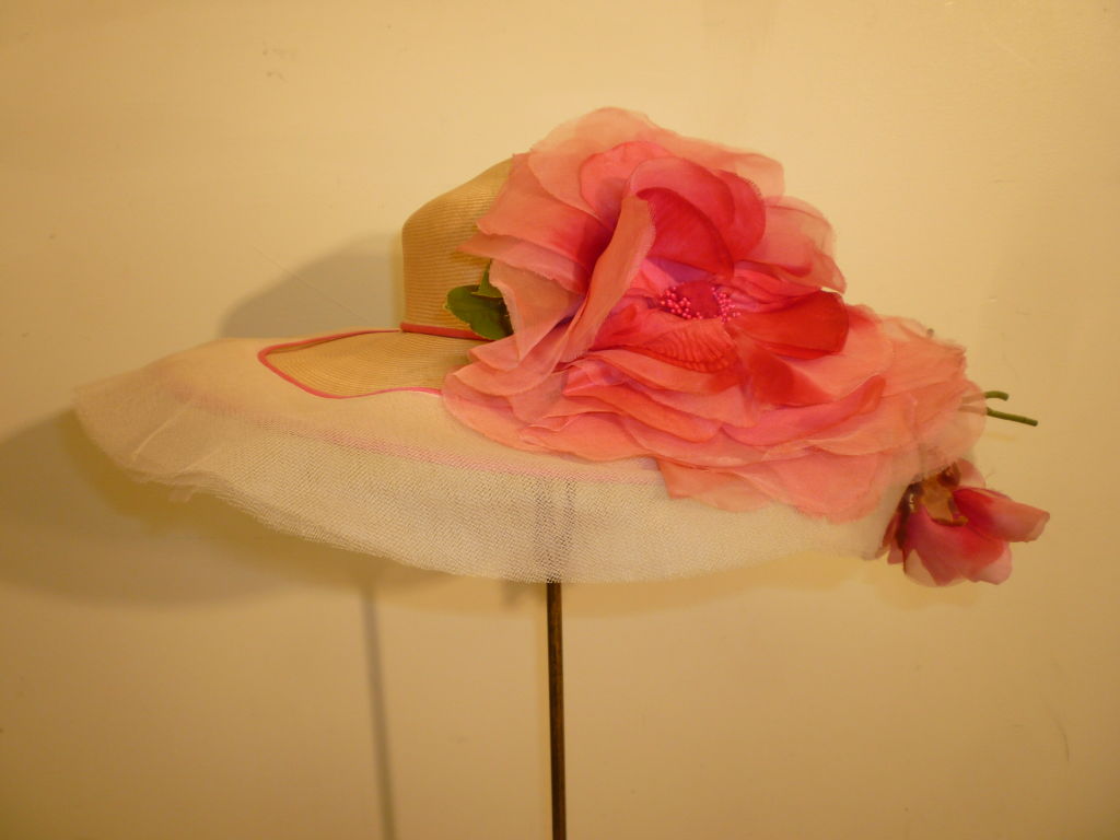 Gorgeous 50s Collette Cathay Picture Hat in Straw and Silk at 1stDibs