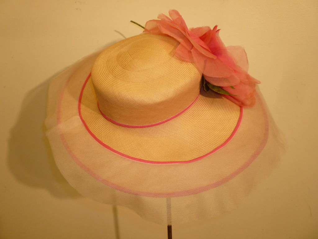 Gorgeous 50s Collette Cathay Picture Hat in Straw and Silk at 1stDibs