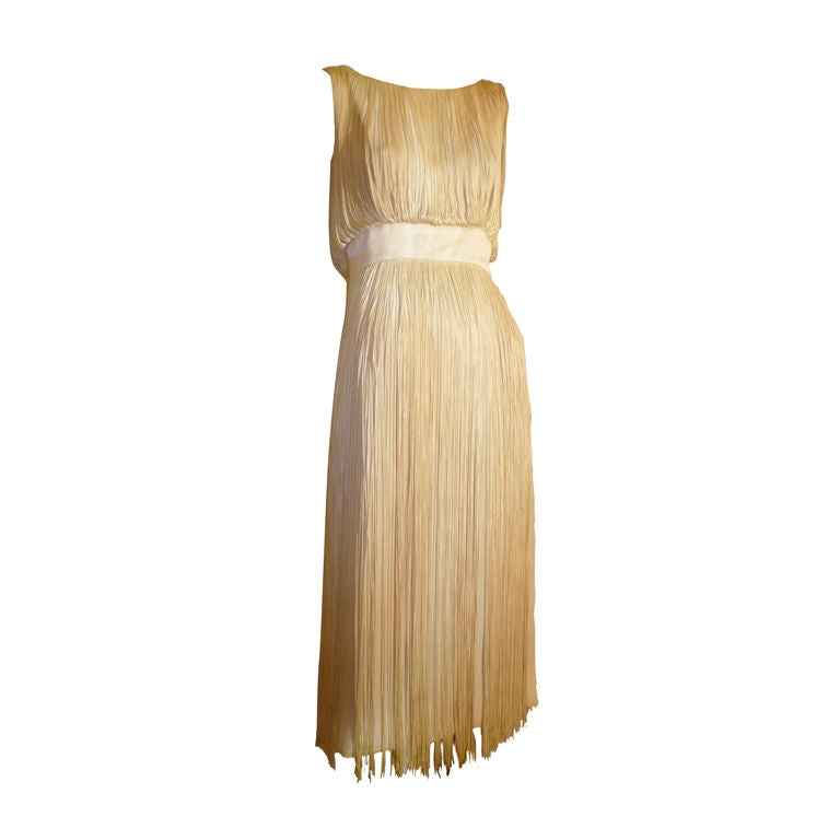 Nathan Strong 60s Cream Rayon Waterfall Fringed Cocktail Dress at 1stDibs