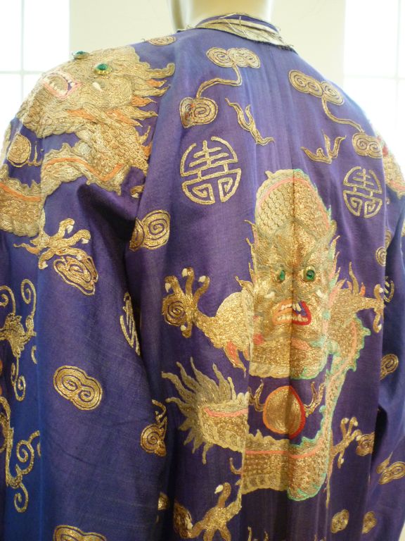 Beautiful Antique Chinese Hand-Embroidered Gold Satin Robe at 1stDibs
