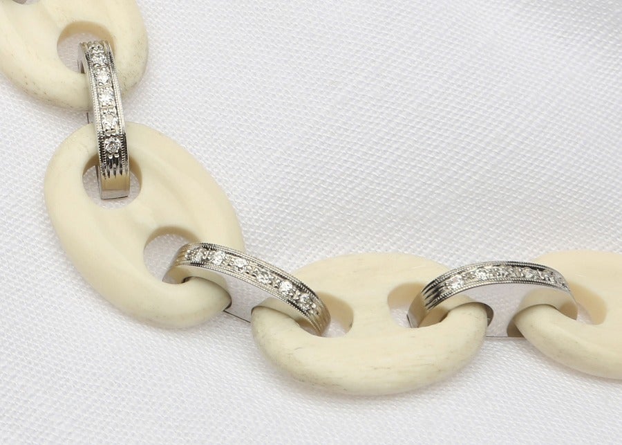 Vintage mammoth ivory diamond and platinum bracelet at 1stDibs