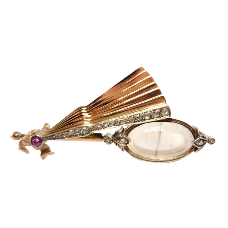 Antique Fan and Mirror Brooch at 1stDibs