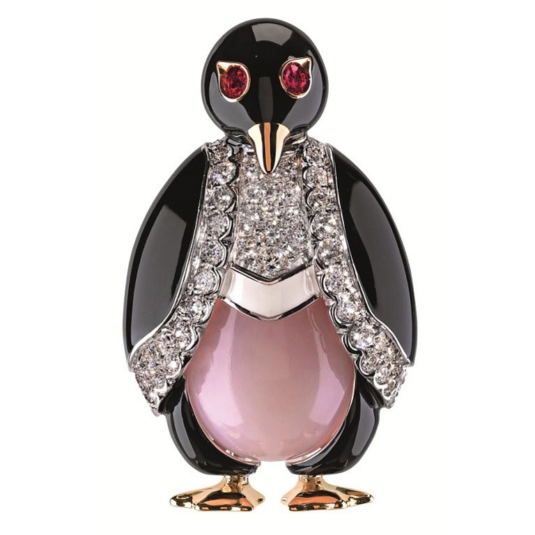 Friedrich Enamel Diamond Lady Penguin Brooch For Sale at 1stDibs