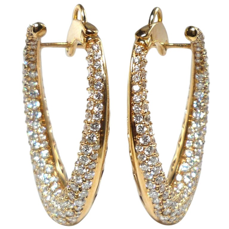 Diamond Pink Gold Hoop Earings at 1stDibs