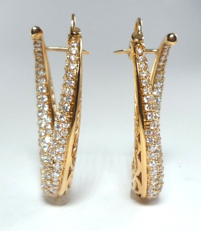 Diamond Pink Gold Hoop Earings at 1stDibs