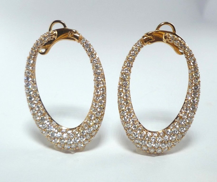 Diamond Pink Gold Hoop Earings at 1stDibs