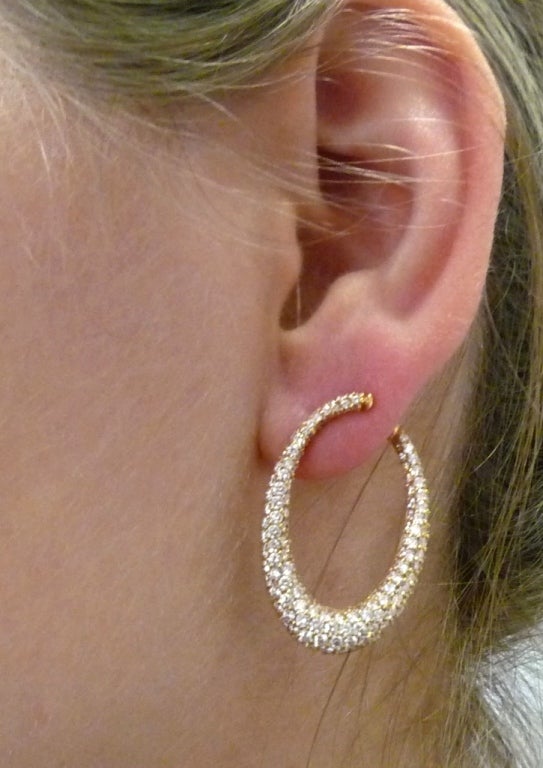Diamond Pink Gold Hoop Earings at 1stDibs
