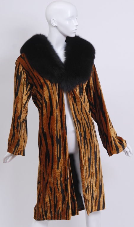 Adrienne Landau Tiger Print Velvet and Fox Coat For Sale at 1stDibs